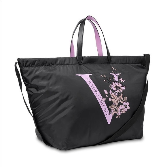 Victoria's Secret | Bags | Victorias Secret Black Lilac Floral V ...